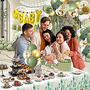 LFSTGN 209 Pcs Sage Green Baby Shower Decorations, Neutral baby shower decor Supplies - "OH BABY" Banner, Balloon, Tableware with Eucalyptus Leaf for 25 Guests