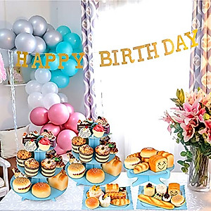 7 Pieces Cake Stand Set 3-Tier Cardboard Cupcake Stand 1-Tier Cake Stand Round Dessert Stand Rectangle Serving Tray Reusable Platters Cupcake Holders for Desserts Birthday Party (Sky Blue)