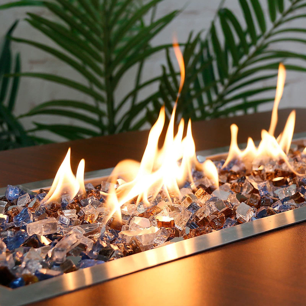 Grisun Fire Glass for Fire Pit, 1/2 Inch Mix 20 Pounds High Luster Reflective Tempered Glass Rocks for Natural or Propane Fireplace, Safe for Outdoors and Indoors Firepit Glass