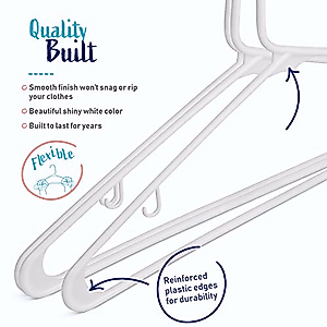 Hangorize 60 Standard Everyday White Plastic Hangers, Long Lasting Tubular Clothes Hangers, Value Pack of 60 Clothing Hangers. (60 Pack)