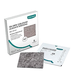 Dimora Ag Silver Calcium Alginate Wound Dressing Pads, 4'' x 4'' Patches, 5 Individual Pack, Highly Absorbent Dressing, Non-Stick Sterile Gauze