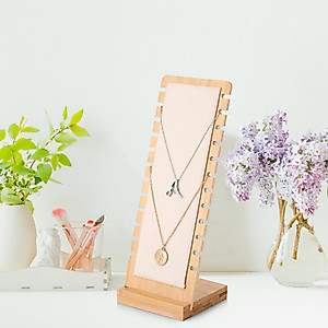 Henoyso 4 Pcs Bamboo Jewelry Display Stand Necklace Tabletop Display Boards Ring Display Holder Jewelry Storage Tray for Show (Beige)