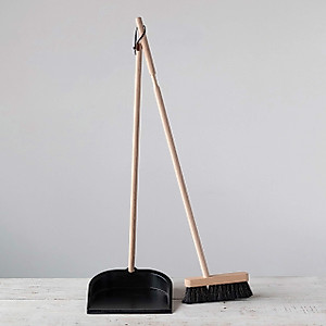 Creative Co-Op Beech Wood Broom & Standing Metal Dust Pan, Natural & Black