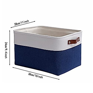 Storage Baskets for Organizing Fabric Baskets for Shelves, Closets, Laundry, Nursery, Decorative Baskets for Gifts Empty (15 x 11 x 9.5 IN - 3Pack, White & Blue)