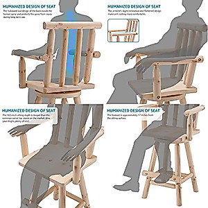 Mingyall Wooden Bar Stool Outdoor Set of 2, High Top Patio Wood Chair, Outsdie Swivel Bar Chair, Log Barstool for Bistro Lawn, Garden, Backyard, Natural Stained