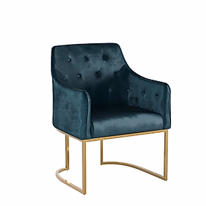 Christopher Knight Home Fern Modern Tufted Glam Accent Chair with Velvet Cushions and U-Shaped Base, Teal Finish, Black, Rose Gold 26D x 26W x 34H in