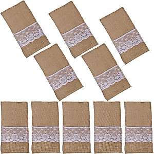 Arlai Pack of 10 Natural Burlap Utensil Holders Knifes Forks Bag Cutlery Pouch 4 x 8 Inch Vintage Wedding Decor, DIY Decorate your dining table quaint and country