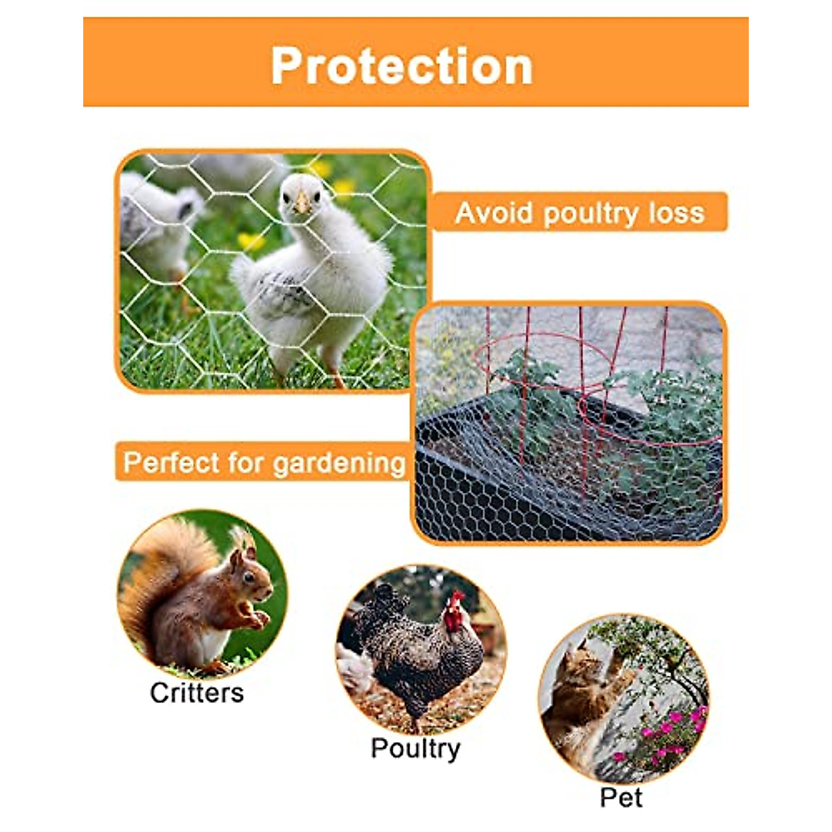 Garden Poultry White Chicken Wire - 13.7 '' × 236 '' Chicken Wire for Crafts, Garden Fence Animal Barrier, 1 inch Mesh Poultry Netting Fence, Pet/Rabbit/Chicken Wire Fencing