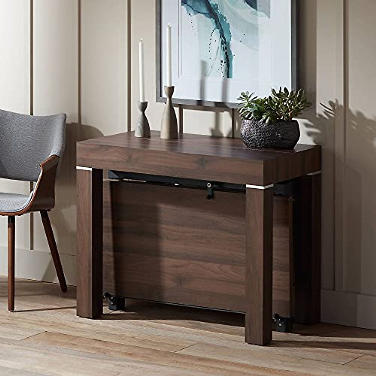 55 Downing Street Warhol Modern Distressed Walnut Wood Rectangular Dining Table 59 1/4" x 35 1/2" Brown 2-Leaf Extension for Spaces Living Room Bedroom Bedside Dining Room Entryway House Office