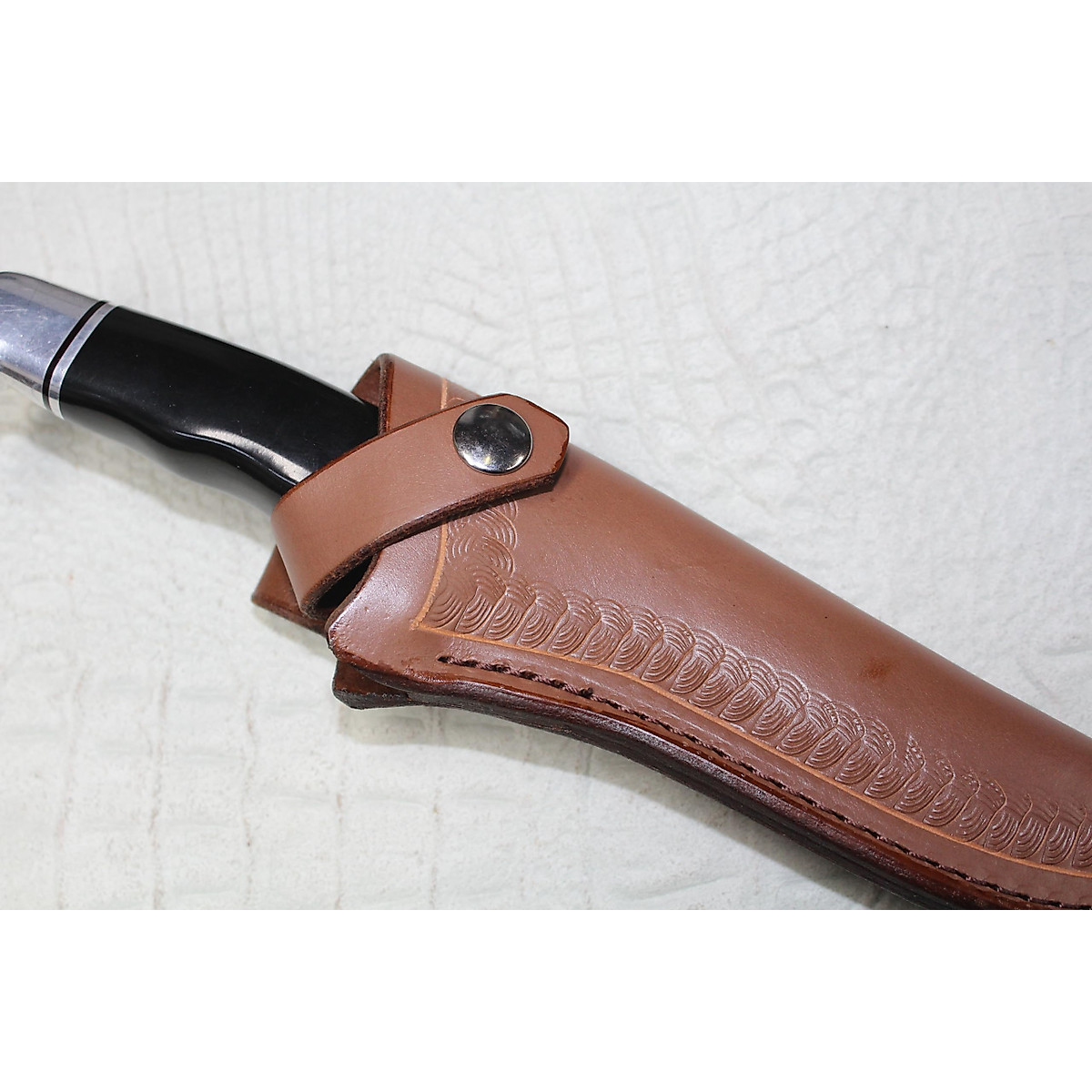 CARL THOMAS LEATHERS. Custom Leather Knife Sheath Made to Fits Buck 119 Knife, Fixed Blade Knife Holder, Light Brown, Sheath Only