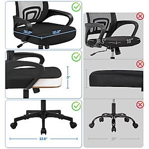 Yaheetech Office Chair Ergonomic Computer Chair Mid Back Adjustable Desk Chair with Lumbar Support Armrest, Swivel Mesh Task Gaming Chair for Home Office Study, Black