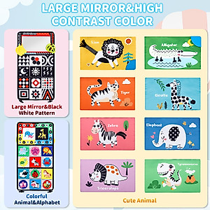 Vasdoo Tummy Time Mirror for Baby, Brain Developmental Montessori Infant Toys with Crinkle Cloth Book and Teether,High Contrast Black and White Sensory Toys for Boys and Girls 0 3 6 12 Months