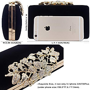 Dexmay Velvet Women Clutch Evening Bag with Rhinestone Crystal Flower Clasp Formal Purse for Party Black