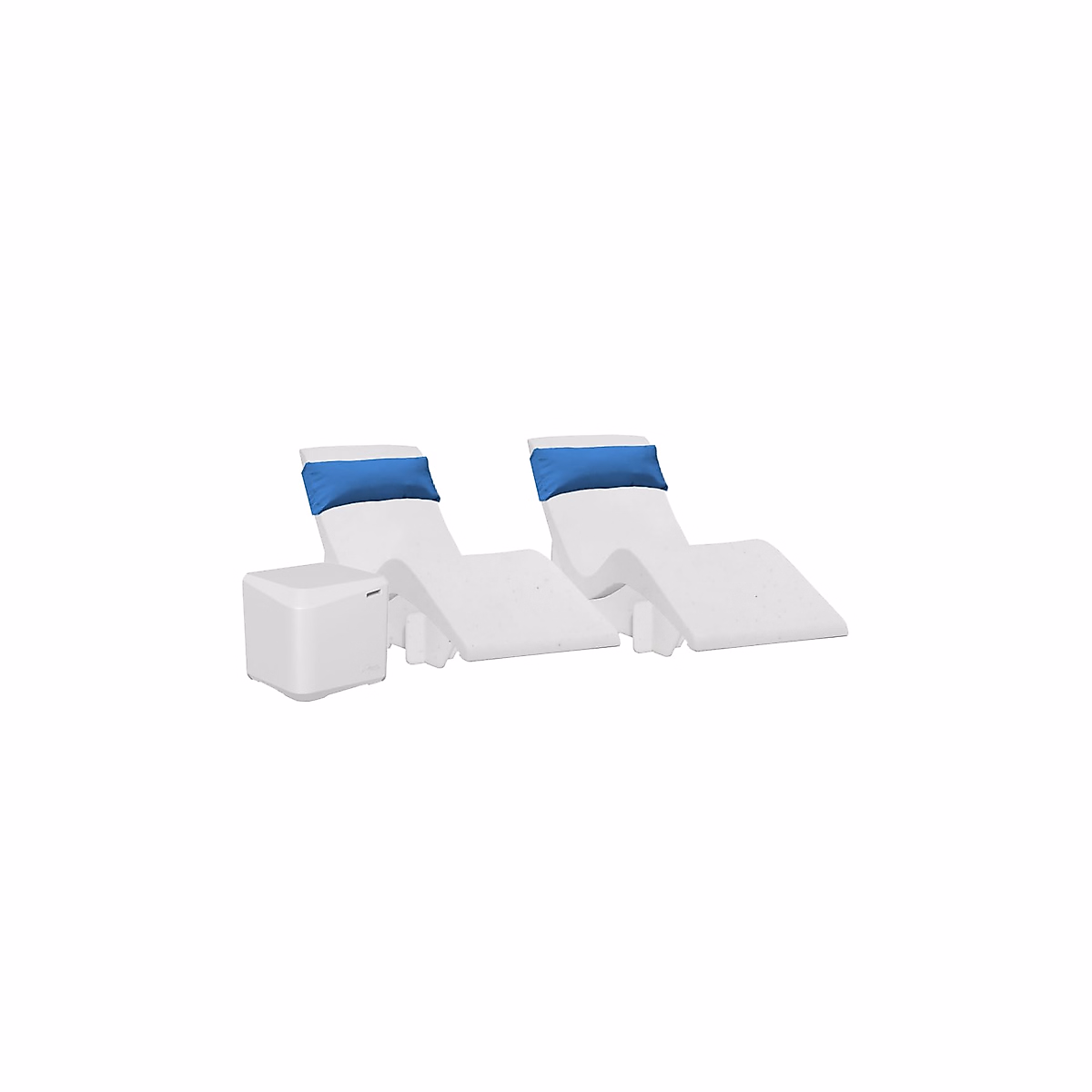 Aqua Outdoors in-Pool DEEP Ledge Chaise Set - Two Chaises - Two Headrest Pillows - Two Chaise Risers and One Large in Pool Side Table - for ledges 9"-14" inches Deep (Classic White-Blue)