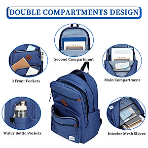 RAVUO School Backpack, Unisex Large Bookbag Water Resistant Lightweight Schoolbag Casual Daypack for High School/College/Teens/Travel/Work for Men Women Blue