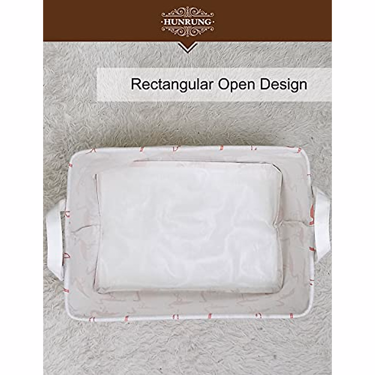 HUNRUNG Rectangle Storage Basket Cute Canvas Organizer Bin for Pet/Children Toys, Books, Clothes Perfect for Rooms/Playroom/Shelves (Flamingo)