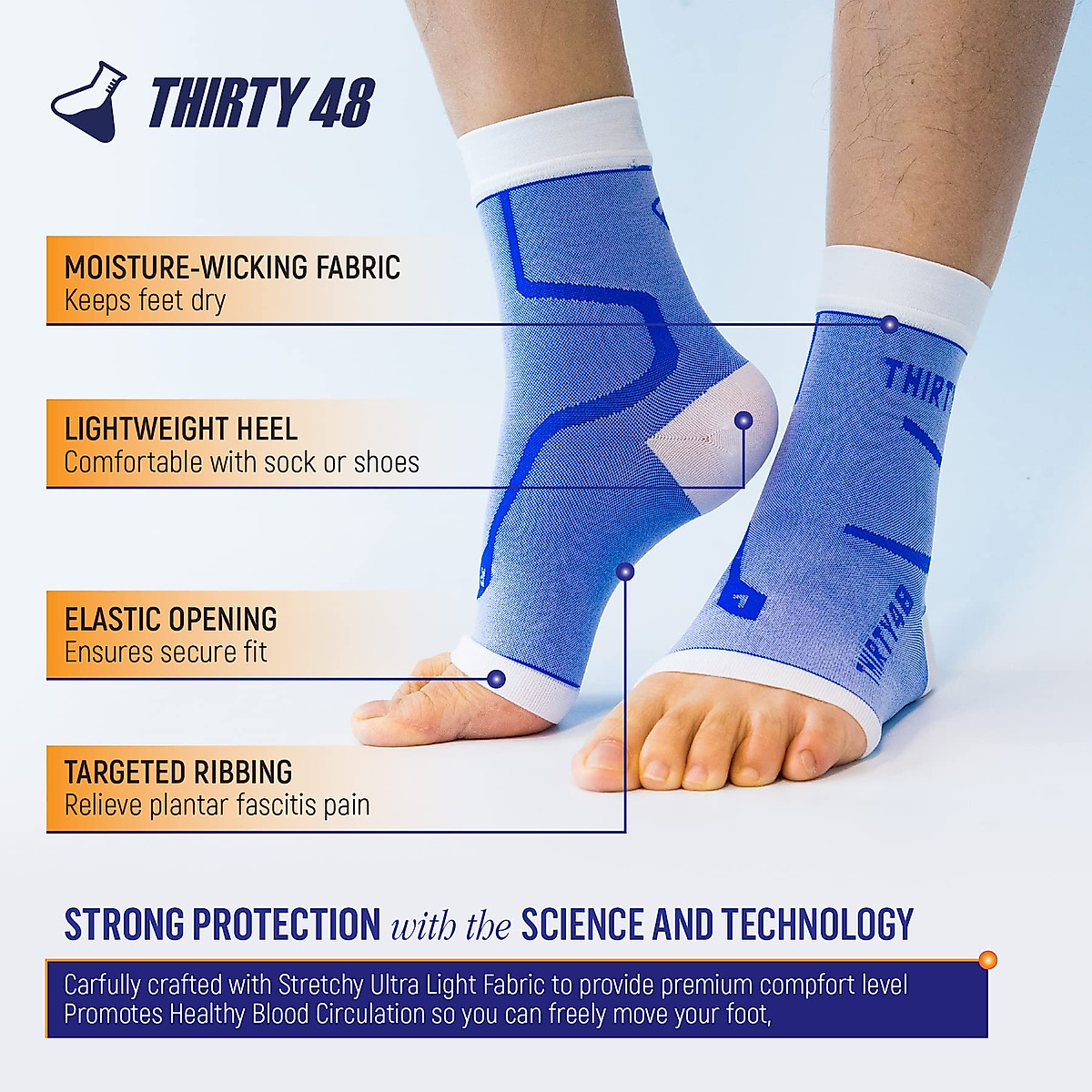 Thirty48 Plantar Fasciitis Socks, 20-30 mmHg Foot Compression Sleeves for Ankle/Heel Support, Increasing Blood Circulation, Relieving Arch Pain, Reducing Foot Swelling