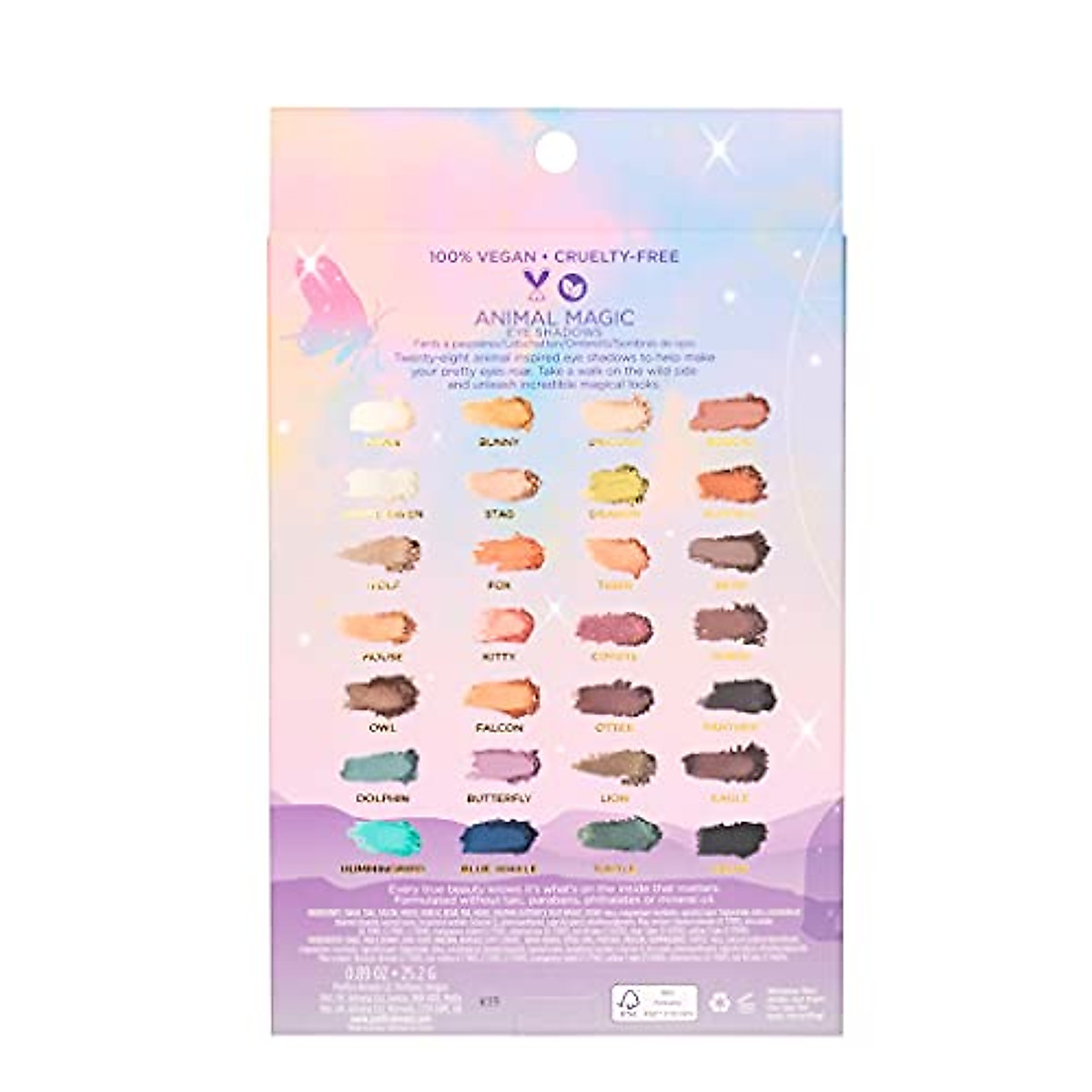 Pacifica Beauty, Animal Magic Eye Shadow Palette, 28 Eyeshadow Shades, Mineral Eyeshadow, Matte, Shimmer and Glitter Mica Shades, Vitamin E, Made from 100% Recyclable Paper, Vegan and Cruelty Free