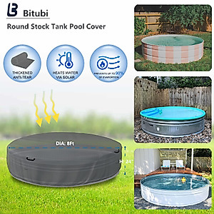 Bitubi 8 Ft Steel Round Stock Tank Pool Cover,Upgraded to Full Coverage to Prevent Rust and Aging(Grey)