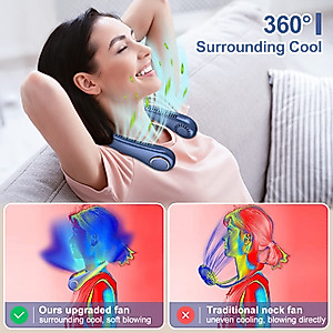 Portable Neck Fan, Bladeless Wearable Personal Fan, Max 16H Use, Rechargeable USB Fan 3 Speed, Quiet 360° Cooling Hanging Neck Fan, NO Hair Caught, Mini Hand Free Neck fan for Sport Travel Jog Camping