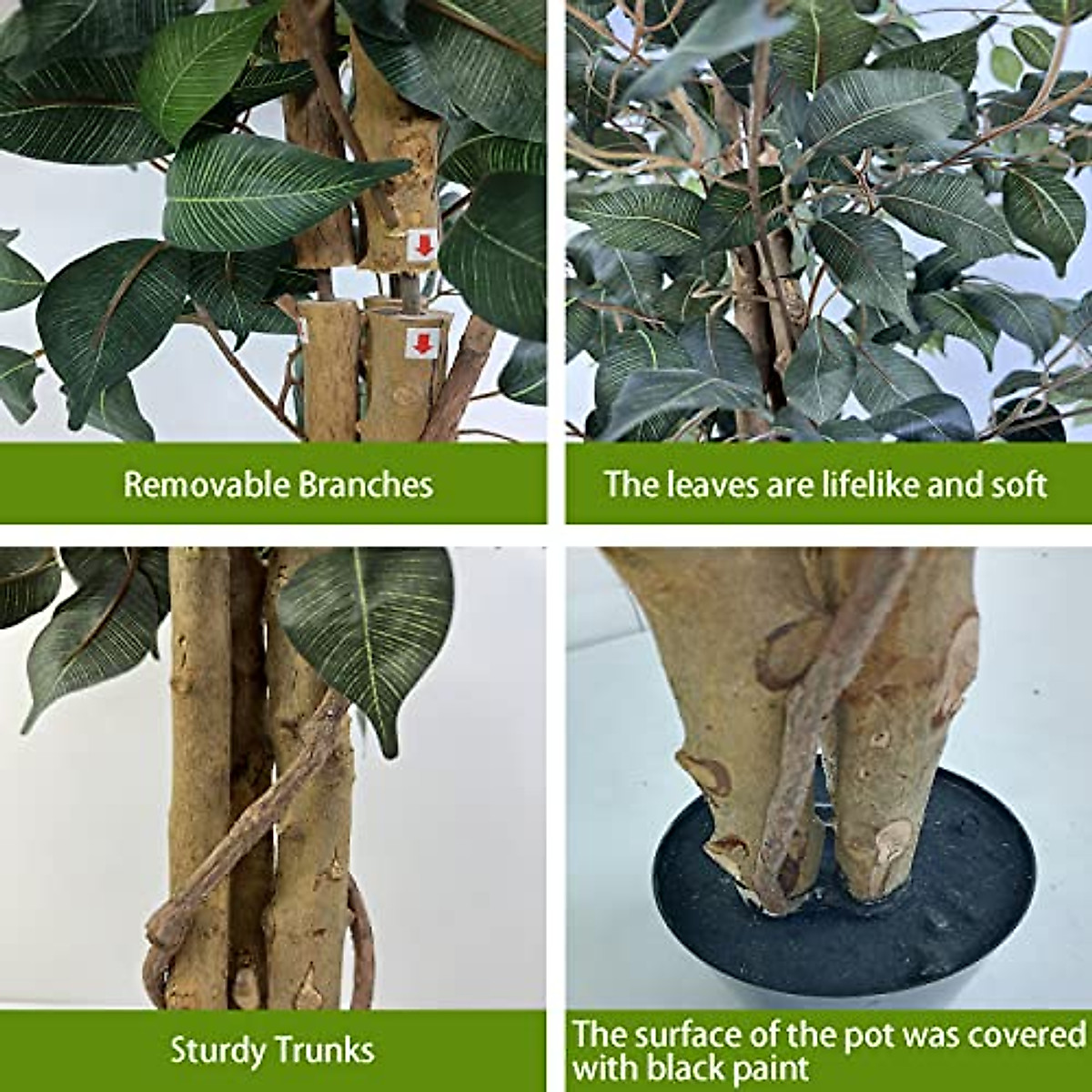 VIGGDA Artificial Ficus Trees 4ft（2pack） with Silk Leaves and Natural Trunk, Faux Ficus Tree with Sturdy Plastic Nursery Pot, Fake Ficus Tree for Office Home Farmhouse for Indoor Outdoor Decor