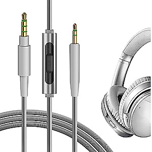 GEEKRIA Audio Cable with Mic Compatible with Bose QuietComfort SE, QC SE, QCSE, QC45, QC35 II, QC25, 700, SoundLink II Cable, 2.5mm Replacement Stereo Cord with Inline Microphone (4 ft / 1.2 m)