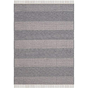 SAFAVIEH Montauk Collection Area Rug - 9' x 12', Ivory & Anthracite, Handmade Flat Weave Boho Farmhouse Cotton Tassel Fringe, Ideal for High Traffic Areas in Living Room, Bedroom (MTK330N)