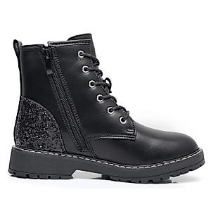 Blikcon Kids Girls Combat Ankle Boots Lace up Inner Zipper Fashion Booties (Color : Black, Size : 2 Little Kid)