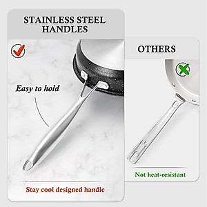 Aufranc 7pcs Nonstick Pots and Pans Set, Stainless Steel Non Stick Cookware Set, Kitchen Induction Cooking Pot and Pan Set Compatible with All Cooktops, Oven & Dishwasher Safe, Non-Toxic (Black)