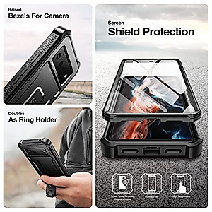 Dexnor for Google Pixel 6 Case, [Built in Screen Protector and Kickstand] Heavy Duty Military Grade Protection Shockproof Protective Cover for Google Pixel 6 5G (Black)