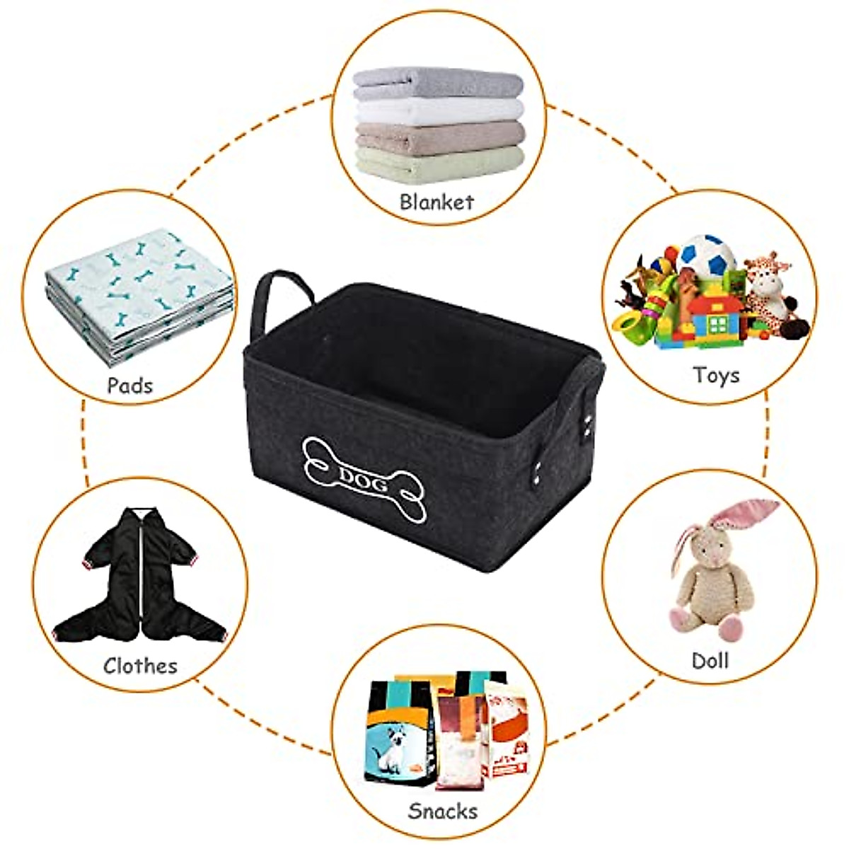 Geyecete basket dog toys Storage Bins with Handle,Decorative Basket Rectangular Soft felt dog toy box Organizer Basket Pet supplies-Dark Gray