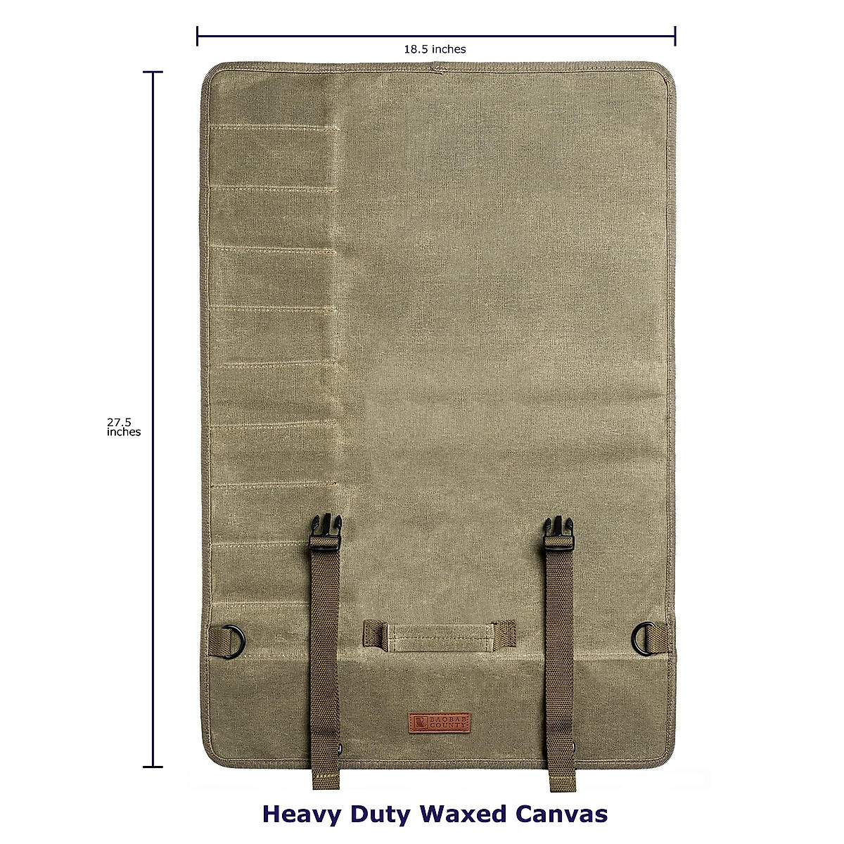 Baobab County Chef Knife Roll Bag - Premium 12oz Waxed Canvas Chef Knife Case, 11 Slots - Ideal Chef's Knife Bag for Carving Knives, Cleaver, Chef Tools & Utensils - Army Green - Oven Mitts Included