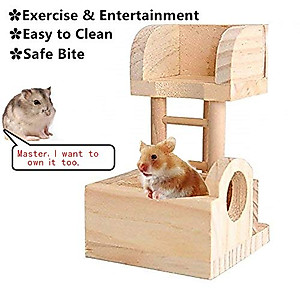 Litewoo Hamsters Wood House Climbing Ladder Lookout Tower Rat Mouse Wooden Climbing Playing Toys Lookout Platform