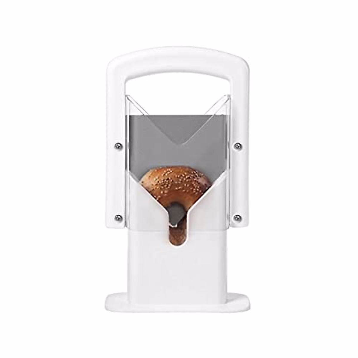 Bagel Slicer, Safety Handle，Bagel Cutter Stainless Steel (White)