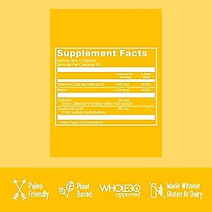 Vital Proteins Morning Get Up and Glow Capsules, 90mg Caffeine for Energy & Vitamin C & Biotin & Hyaluronic Acid Pills - 60ct