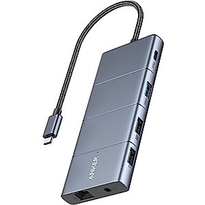 Anker USB C Hub, 565 11-in-1 Laptop Docking station, Dual Monitor Docking Station with 10 Gbps Data Port, 4K HDMI and DisplayPort, 100W Power Delivery, 1 Gbps Ethernet, SD Card Reader for XPS and More