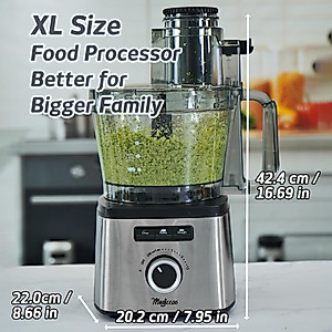 Magiccos 14-Cup Lemon Slicer Food-Processor - Large Feed Chute, 13 Speeds & Pulse, 3 Programs，Cheese Shredding, Cutting Fries, Meat Chopping, Shredding and Slicing, Mixing and Doughing, for Home Use
