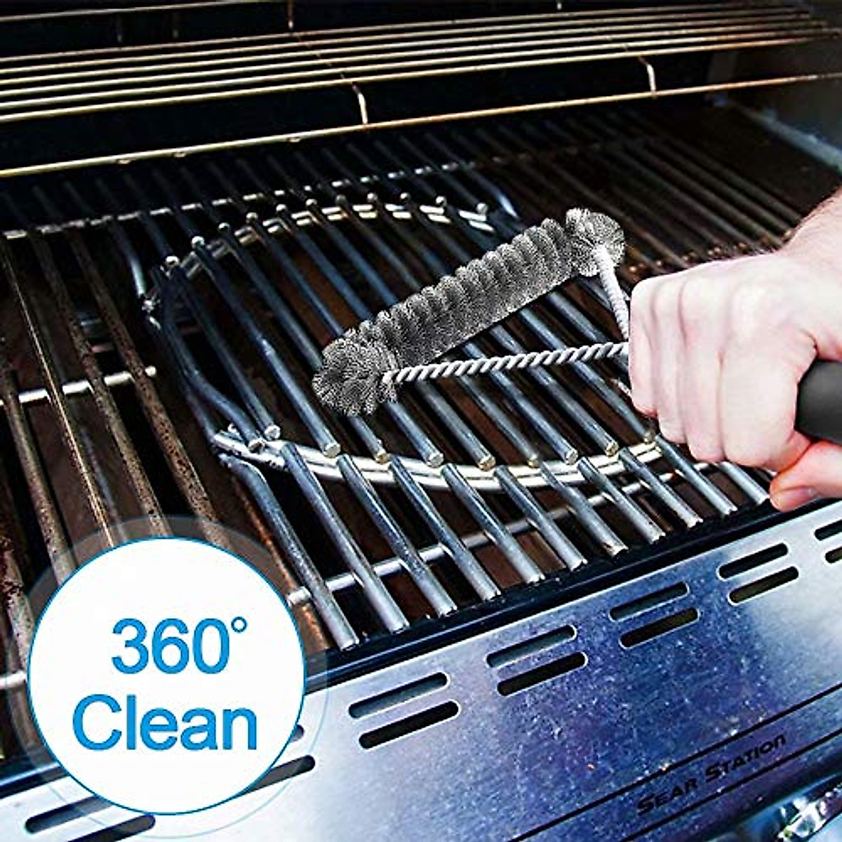 Grill Brush Set, BBQ Brush and Scraper, 12 Inch 3-Sided Barbecue Grill Brush, Two Set for All Grill Cleaning, Best Safe BBQ Cleaner Gift