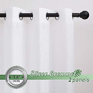 KGORGE Crossweave Sheer Curtains - Tropical Leaves Window Curtains for Bedroom Natural Pattern on White Sheer Backdrops for Dining Room Bathroom Sliding Door, W 50 x L 95 inch, 2 Pcs