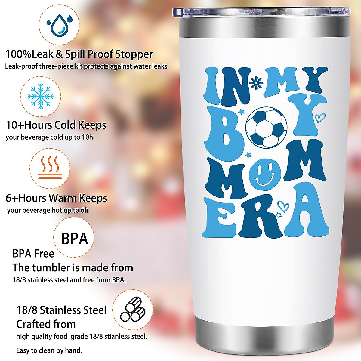 Gusgopo Boy Mom Gifts - 20 Oz In My Boy Mom Era Tumbler Set, Stainless Steel Mother Cup for Women Her