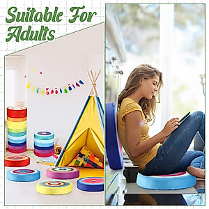GlikCeil 12 Pcs Round Floor Pillows for Kids Carpet Circles Floor Cushions for Classroom 15.35'' Rainbow Circle Flexible Seating Cushions Supplies Group Activity Marker for Kindergarten Playroom