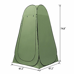 Pop Up Privacy Shower Tent, Portable Outdoor Camping Bathroom Toilet Tent, Extra Tall Privacy Shelters Room, Spacious Changing Room for Hiking Beach, Lightweight & Sturdy, Foldable, Green