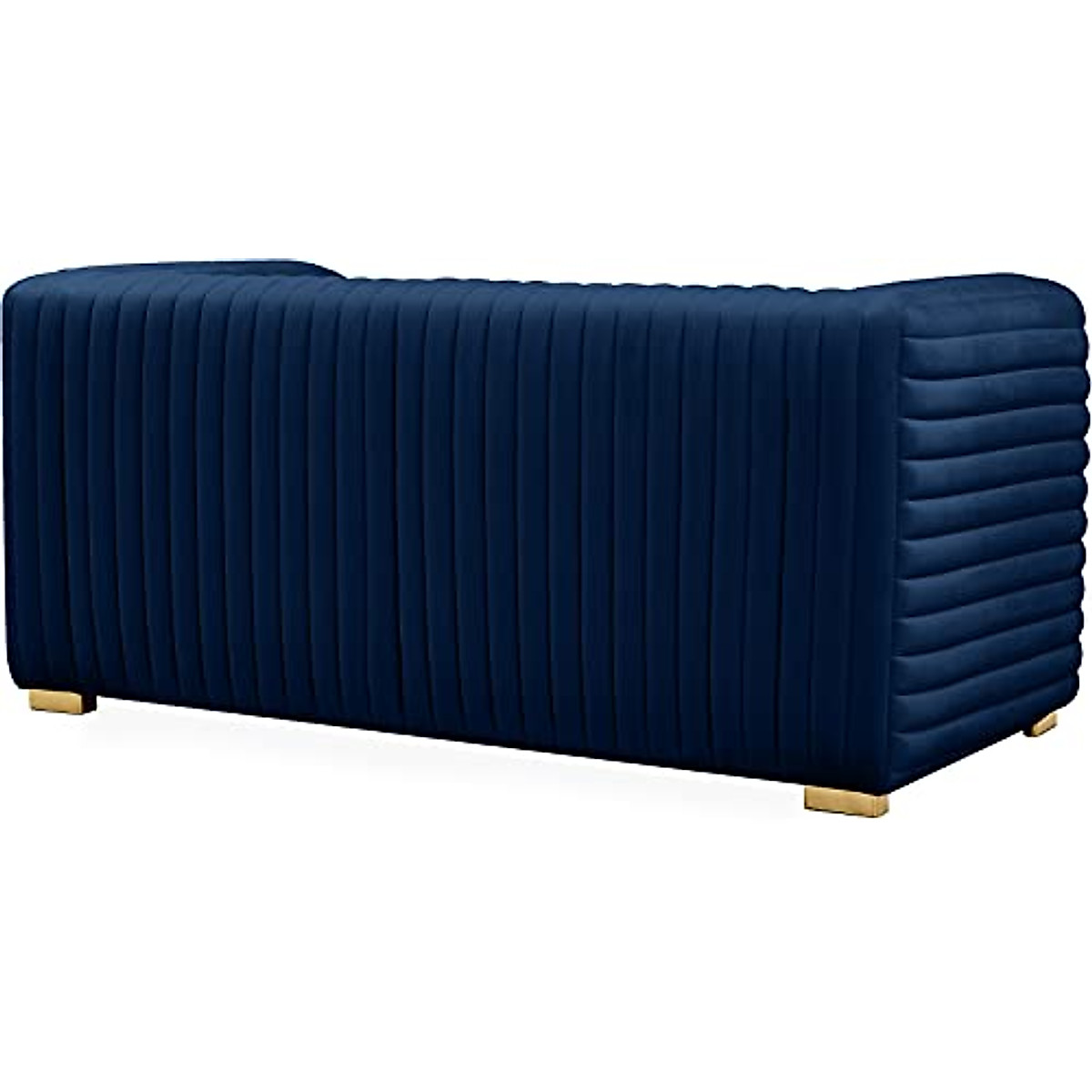 Meridian Furniture 640Navy-L Ravish Collection Modern | Contemporary Velvet Upholstered Loveseat with Deep Channel Tufting + Both Gold & Chrome Legs Included