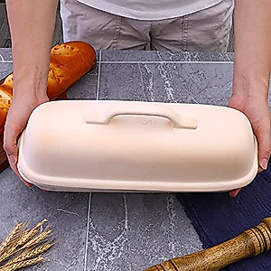 Goodview Household Superstone Covered Baker,Unglazed stoneware bakeware,Square Bread Porcelain Baking Pan,Bakes Italian Bread with Light Crumb and Crusty Crust (15.3 * 5.9 * 7 in)