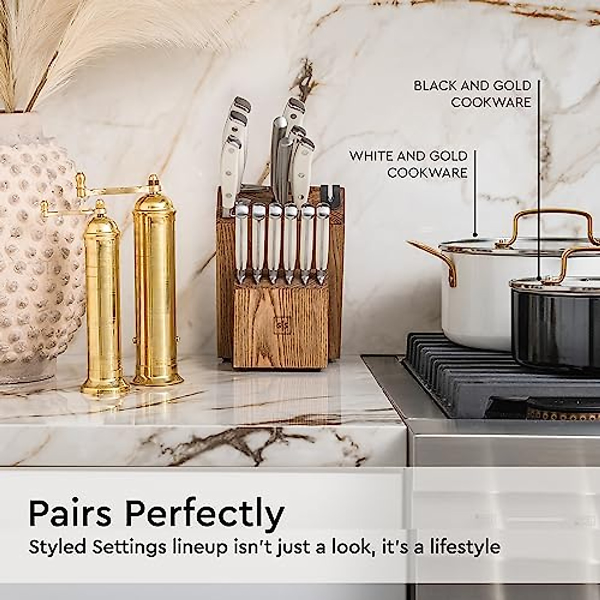 White Knife Set with Block - 14 Piece Forged Stainless Steel Triple Rivet White Kitchen Knife Set with Heavy Duty Kitchen Shears and Self Sharpening Knife Block Set