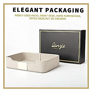 SANZIE Luxury Leather Tray Desktop Storage Catchall Organizer Decorative Tray for Entryway Table to Hold Jewelry Watch Keys Phone Wallet (Metal Glided, Grey)
