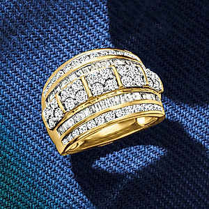 Ross-Simons 2.00 ct. t.w. Baguette and Round Diamond Multi-Row Ring in 18kt Gold Over Sterling. Size 6