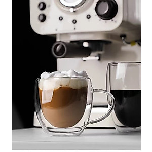 BOQO Glass Coffee Cups Set of 4,Double Walled Insulated Drinking Glass Coffee Mugs with Handle,Perfect for Latte, Cappuccinos, Tea Bag, Juice (240ml /8oz Water Glasses)…