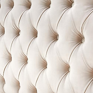 Jocisland Queen Size Bed Frame, Velvet Upholstered Platform Sleigh Bed with Scroll Headboard & Footboard, Button Tufted, No Box Spring Needed, Beige