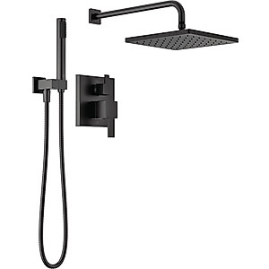 Delta Faucet Modern Raincan 2-Setting Square Shower System Including Rain Shower Head and Handheld Spray Black, Rainfall Shower System Brushed Black, Shower Valve Trim Kit, Matte Black 342701-BL